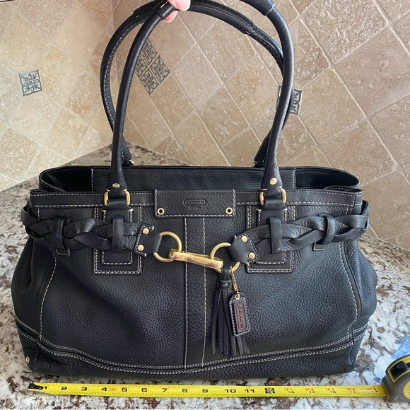 Coach | Bags | Coach Large Leather Tote Bag Black With Gold Accents ...